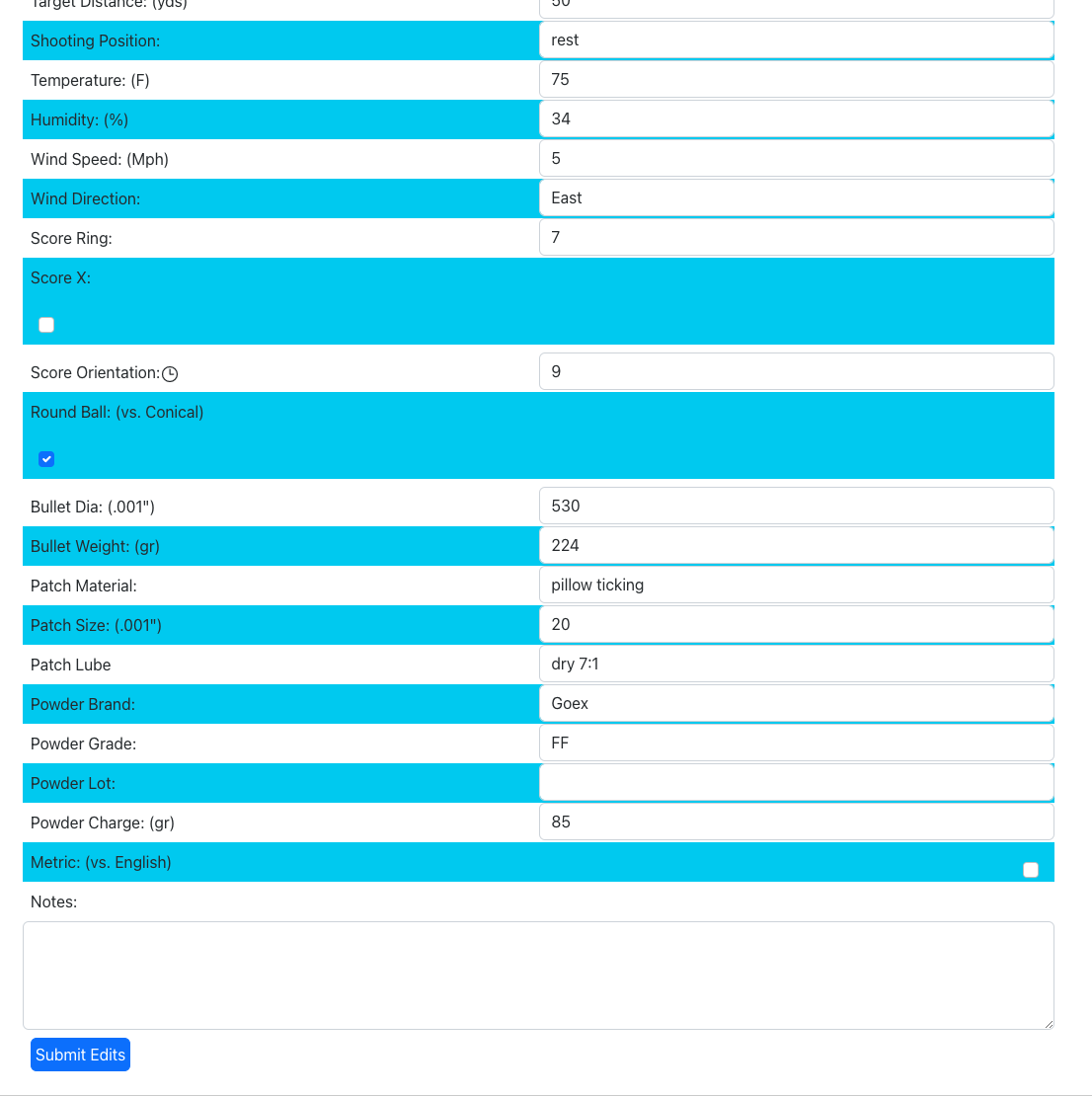 Muzzleloader Range Log - Mark Elliott