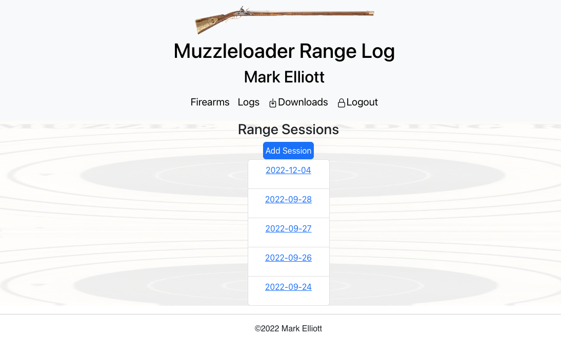 Muzzleloader Range Log - Mark Elliott
