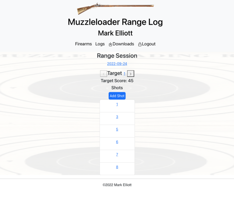Muzzleloader Range Log - Mark Elliott